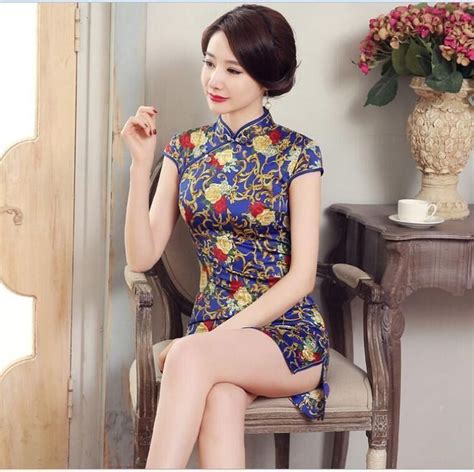 Fashion Chinese Women S Silk Satin Mini Dress Cheongsam Blue Sz