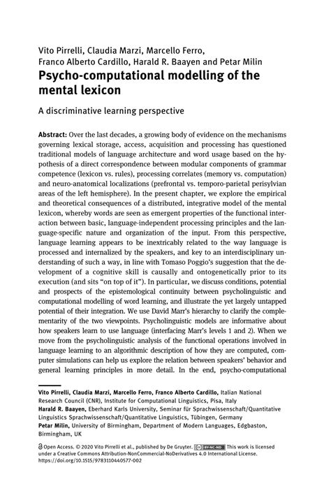 Pdf Psycho Computational Modelling Of The Mental Lexicon