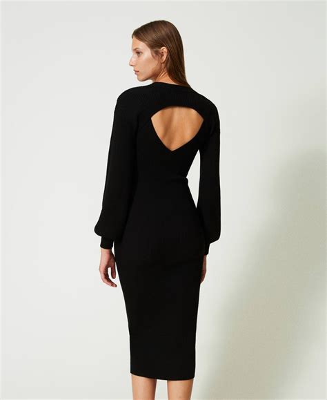 Knit Dress And Shrug With Oval T Chain Woman Black Twinset Milano
