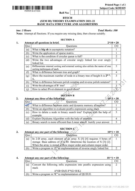 Basic DATA Structure AND Algorithms KOE 035 QP22P2 26 Mar 2022 13