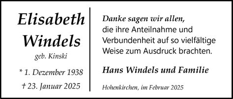 Traueranzeigen Von Elisabeth Windels Nordwest Trauer De