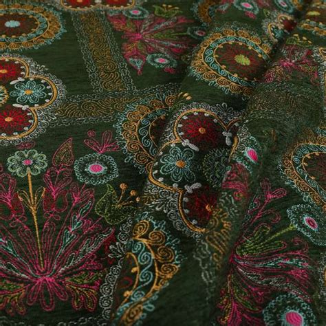 Zamorin Detailed Colourful Weave Patchwork Theme Pattern Green