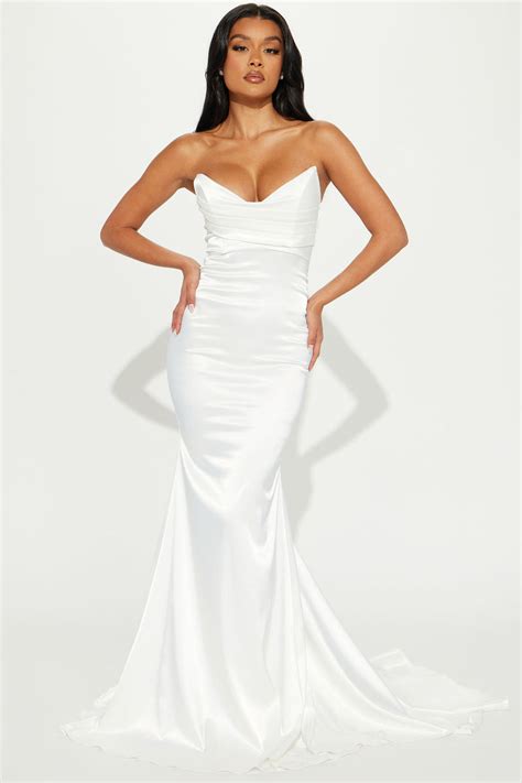 Naomi Satin Maxi Gown White Fashion Nova Dresses Fashion Nova