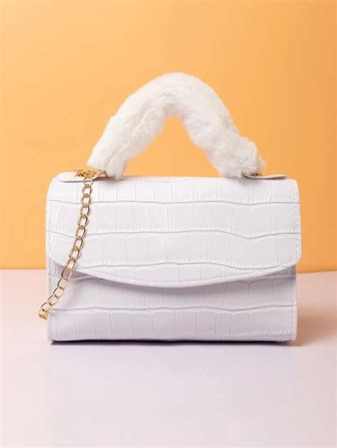 Mini Fuzzy Croc Embossed Flap Square Bag Crown Unlimited