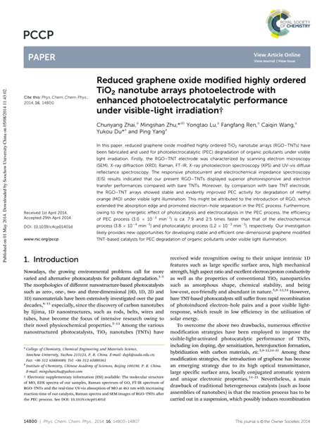 Pdf Reduced Graphene Oxide Modified Highly Ordered Tio2 Nanotube