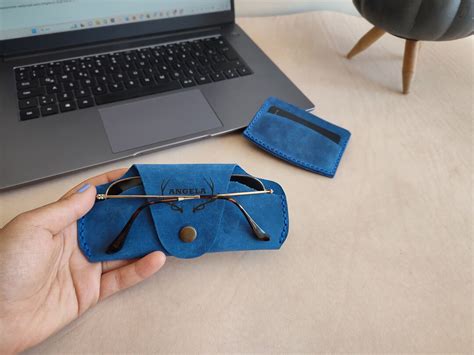 Personalized Blue Leather Glasses Case Custom Leather Etsy