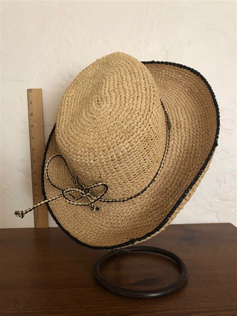 Scala Crocheted Raffia Sunhat From Italy Natural Tone With Black Rim