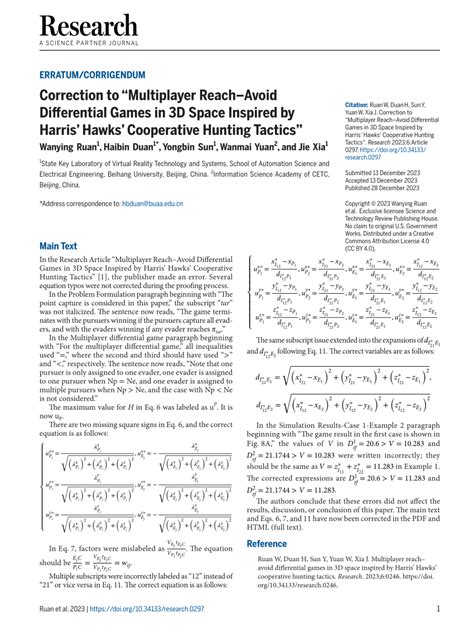 Pdf Correction To “multiplayer Reach Avoid Differential Games In 3d