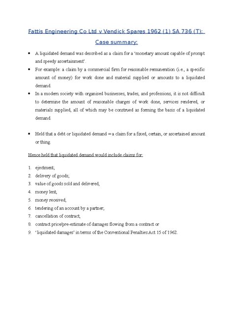 Fattis Engineering Co Ltd V Vendick Spares 1962 1 Sa 736 Case Summary
