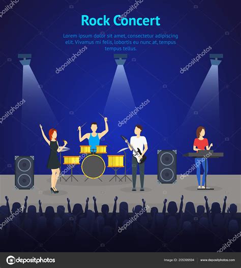 Cartoon Music Band On Stage Card Poster Vector Stock Illustration By
