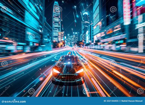 An Ultrarealistic Image Of An Autonomous Vehicle Navigating Through A