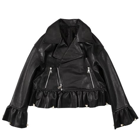 Ruffle Leather Jacket Jackets