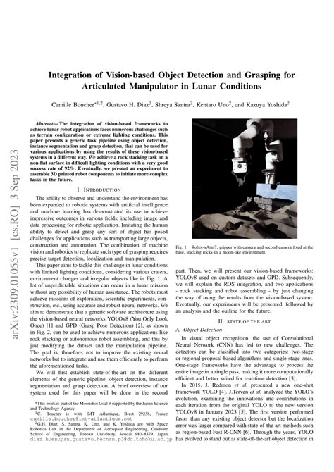 Pdf Integration Of Vision Based Object Detection And Grasping For Articulated Manipulator In