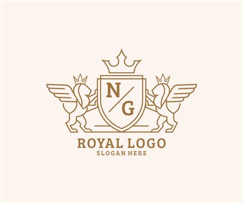 inicial ng carta leão real luxo heráldico crista logotipo modelo dentro vetor arte para