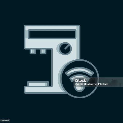 라인 스마트 커피 머신 시스템 아이콘은 검은 배경에 고립되어 있습니다 무선 연결을 통한 사물 인터넷 개념 그림자가 있는 평면으로 채워진 윤곽선 스타일입니다 벡터 가득 찬에