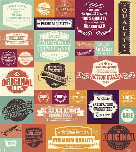 收集复古的标签，徽章，邮票，丝带和标志素材 花瓣网