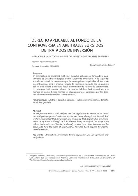 Pdf Derecho Aplicable Al Fondo De La Controversia En Arbitrajes