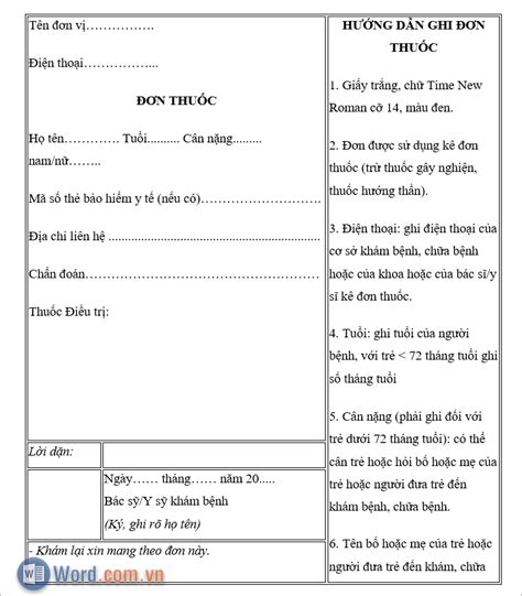Tải Mẫu đơn Thuốc File Word Chuẩn