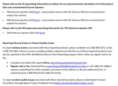 Glucose Injection Package Insert Prescribing Information