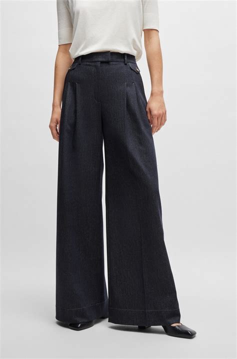 Boss Relaxed Fit Trousers In Denim Effect Virgin Wool Dark Blue