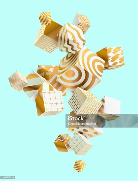 파란색 배경에 황금 3d 큐브 3차원 형태에 대한 스톡 벡터 아트 및 기타 이미지 3차원 형태 금 금속 금색 Istock