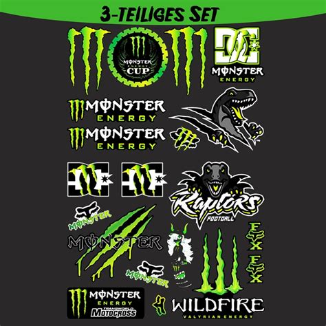 BOSYTRO 3 Teilig Monster Kralle Sticker Aufkleber Monster Energy