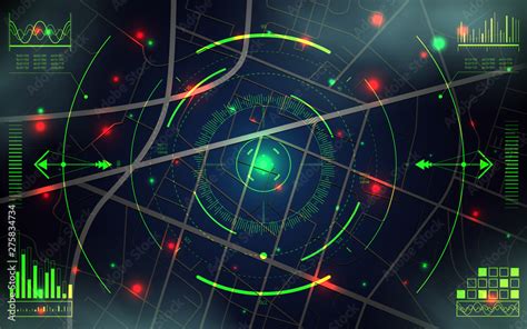 Futuristic Gps Geolocation Interface With Crosshair City Map With