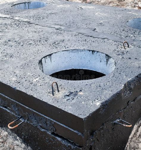 Manhole In The Concrete Block Stock Image Image Of Hatch Foundation