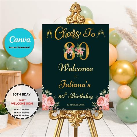 Editable 80th Birthday Party Sign Template Printable 80th Birthday