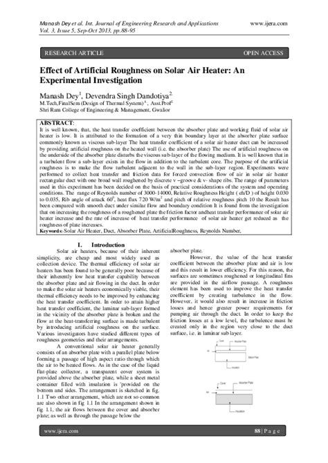 Pdf Effect Of Artificial Roughness On Solar Air Heater An