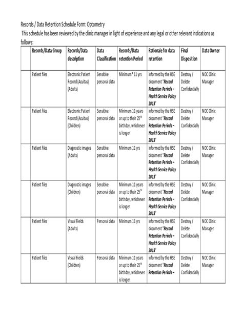 Fillable Online Records Data Retention Schedule Form Fax Email Print