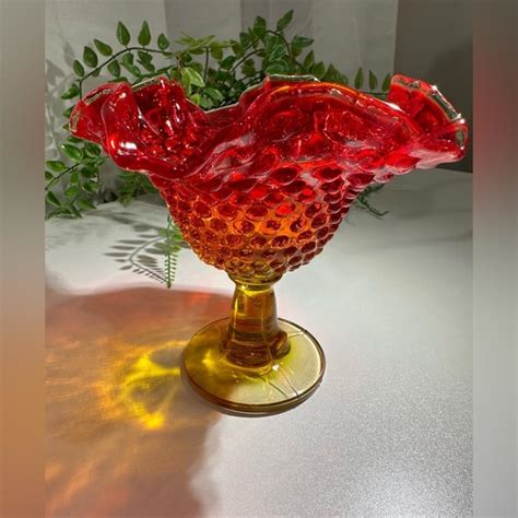 Fenton Art Vintage Kanawha Amberina Ruffled Edge Hobnail Glass
