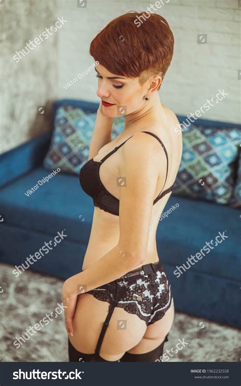Sexy Woman Stockings Lingerie Looks Herself Stock Photo Shutterstock