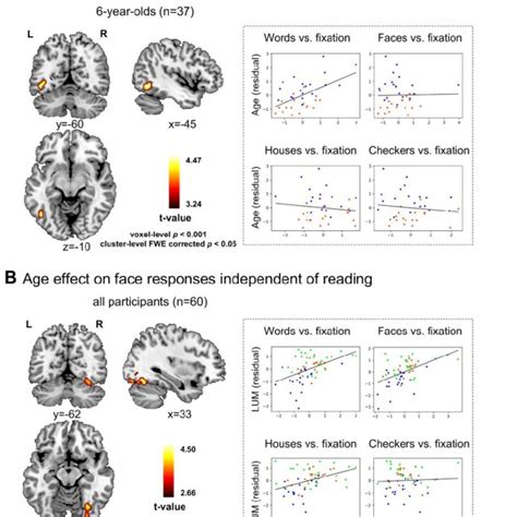 Regression Of Brain Activity With Reading And Age A Left Effect Of
