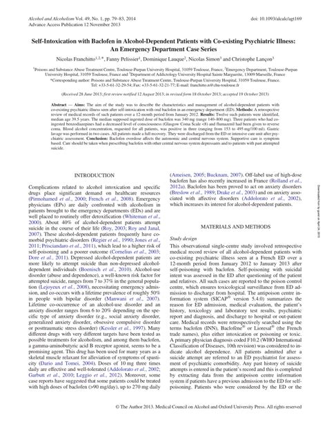 Pdf Self Intoxication With Baclofen In Alcohol Dependent Patients With Co Existing Psychiatric