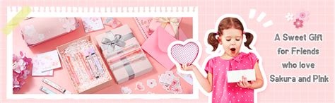 Crtiin 74 Pcs Kawaii Cherry Blossom Stationery Set
