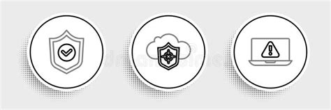 Set Line Laptop With Exclamation Mark Shield Check And Cloud And Shield Icon Vector Stock