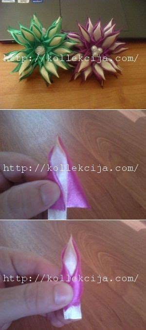 Канзаши двойной острый лепесток Своими руками — интернет журнал Урок по созданию цветка из