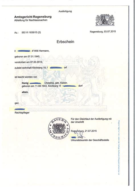 What Does A Genuine German Certificate Of Inheritance Look Like