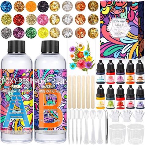 Resine Epoxy Transparente 2 parties 512ml Kit Résine Epoxy Complet avec Colorant Resine Epoxy