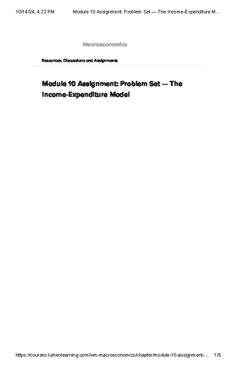 Module 10 Assignment Problem Set The Income Expenditure Model