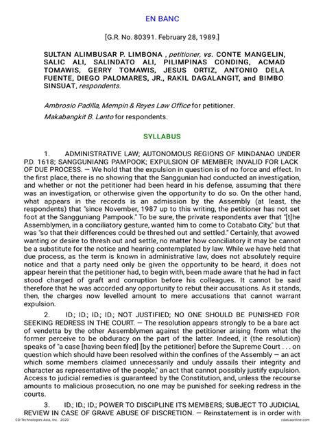 132099 1989 Limbona V Mangelin Pdf Pdf Autonomy Decree