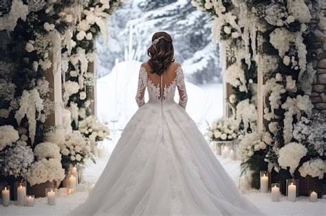 Premium Photo Elegant Bride Before Wedding Arch In Winter