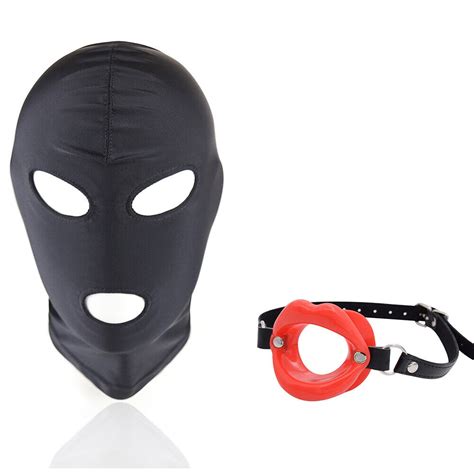 Gimp Mask Black Open Mouth Bondage Hood Cosplay Lips Open Mouth Gag Harness Bdsm Ebay
