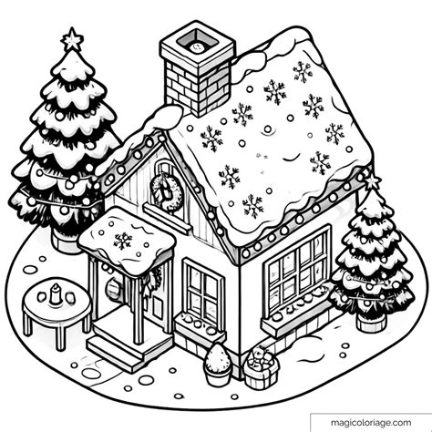 Coloriage maison de Noël avec sapin