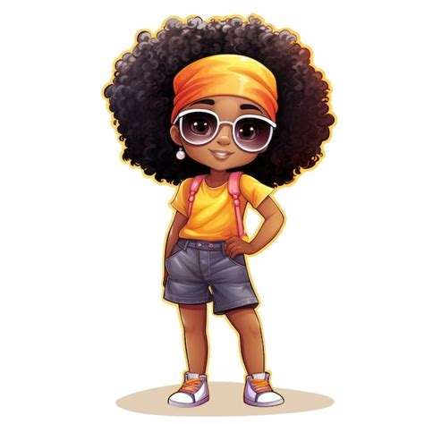 Premium Ai Image Sticker Of A Cute Afro Girl In Urban Summer Clothes