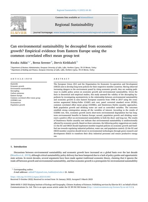 Pdf Can Environmental Sustainability Be Decoupled From Economic