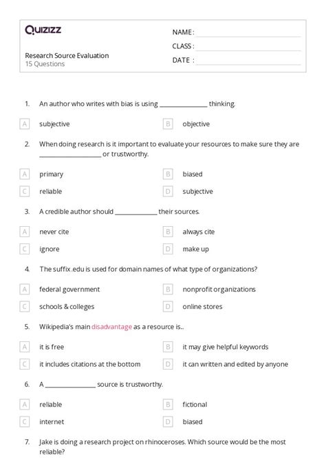 50 Research Strategies Worksheets For 5th Class On Quizizz Free And Printable