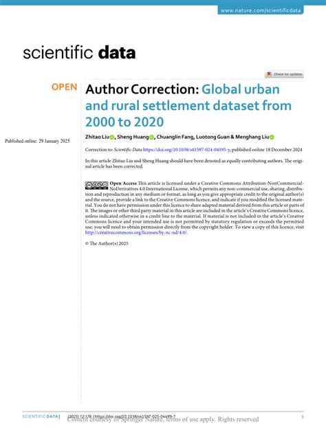 Pdf Author Correction Global Urban And Rural Settlement Dataset From