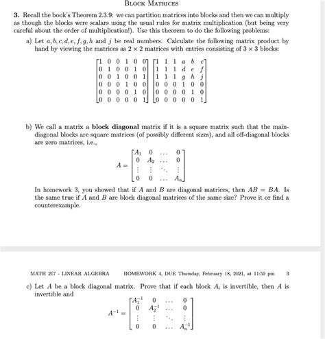 Solved Block Matrices 3 Recall The Books Theorem 239 We